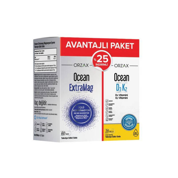 Orzax Ocean ExtraMag 60 Tablet + Orzax Ocean D3 K2 Damla 20 ml - Hızlı Kargo
